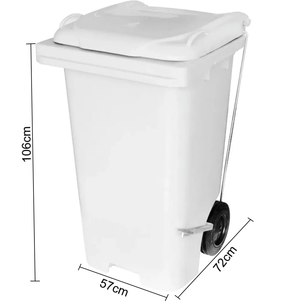 Lixeira Coletor de Lixo PP 240 L com Pedal, Tampa e Rodas Branca - Castro Naves
