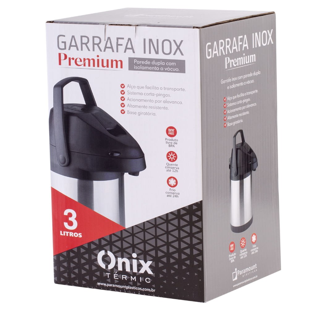 Garrafa Térmica em Inox com Alavanca Premium 3 L Onix 1268 - Castro Naves
