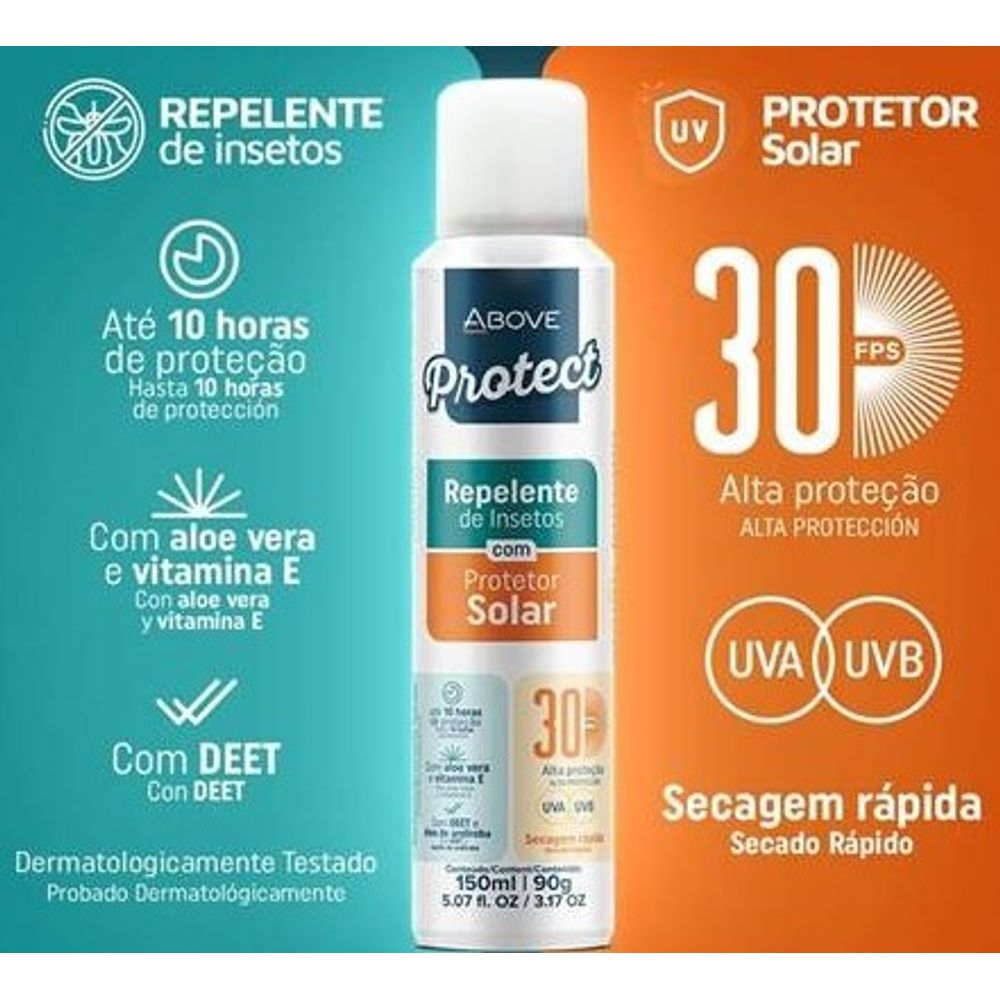 Repelente de Insetos em Aerossol com Protetor Solar FPS30 Above 150ml ... Repelente de Insetos em Aerossol com Protetor Solar FPS30 Above 150ml ...