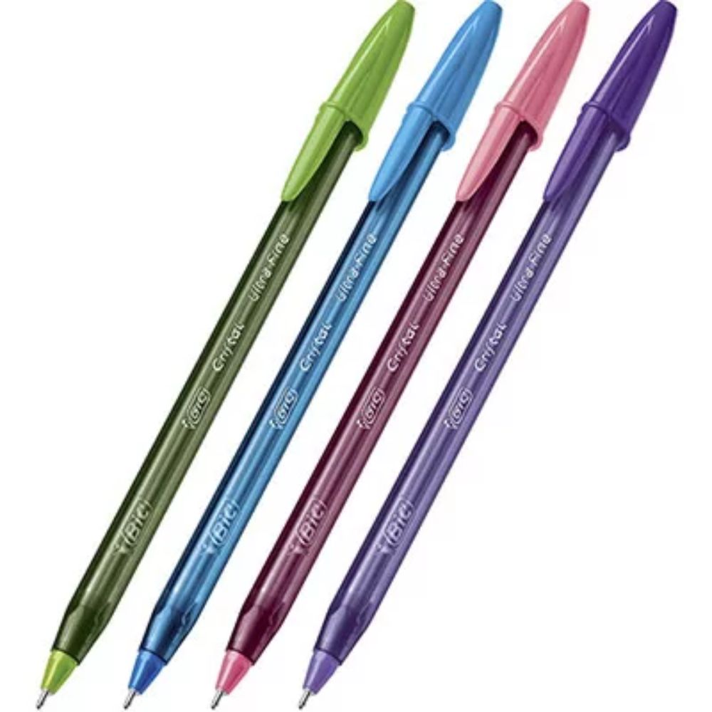 Caneta Esferográfica 0.7mm Ponta Fina Cristal Fashion 4 Cores Ponta ...