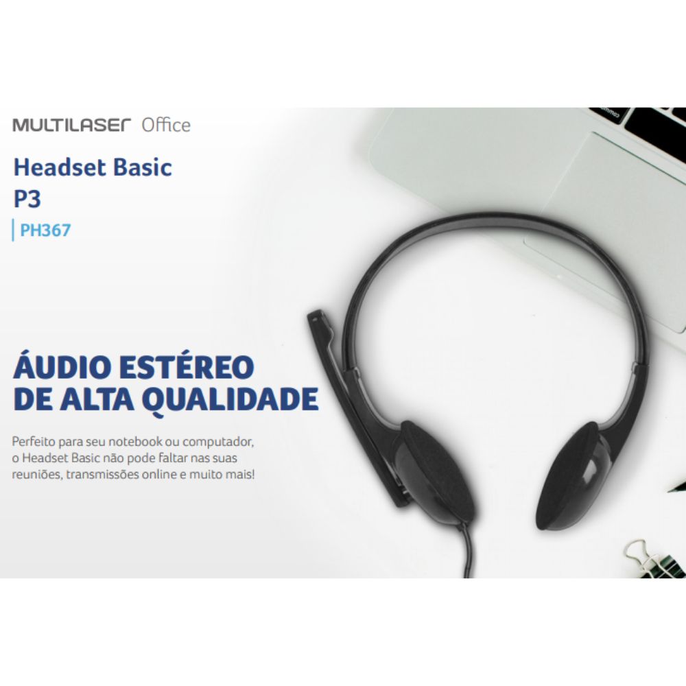 Headset Basic Conexão P3 Cabo de 150cm Cancelamento de Ruido Potência ...