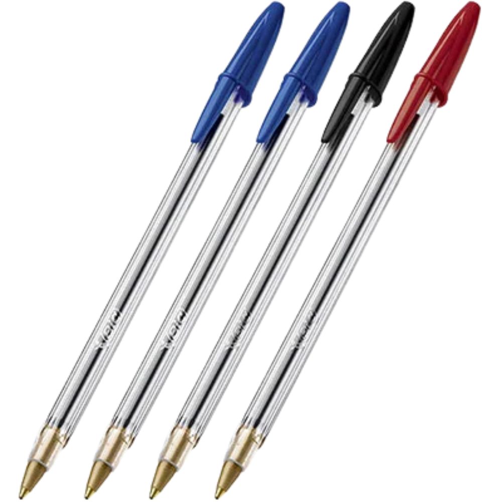 Caneta Esferográfica BIC Cristal 3 Cores Ponta Média 1.0mm BT/4 (2 Azuis, 1 Preta e 1 Vermelha ...