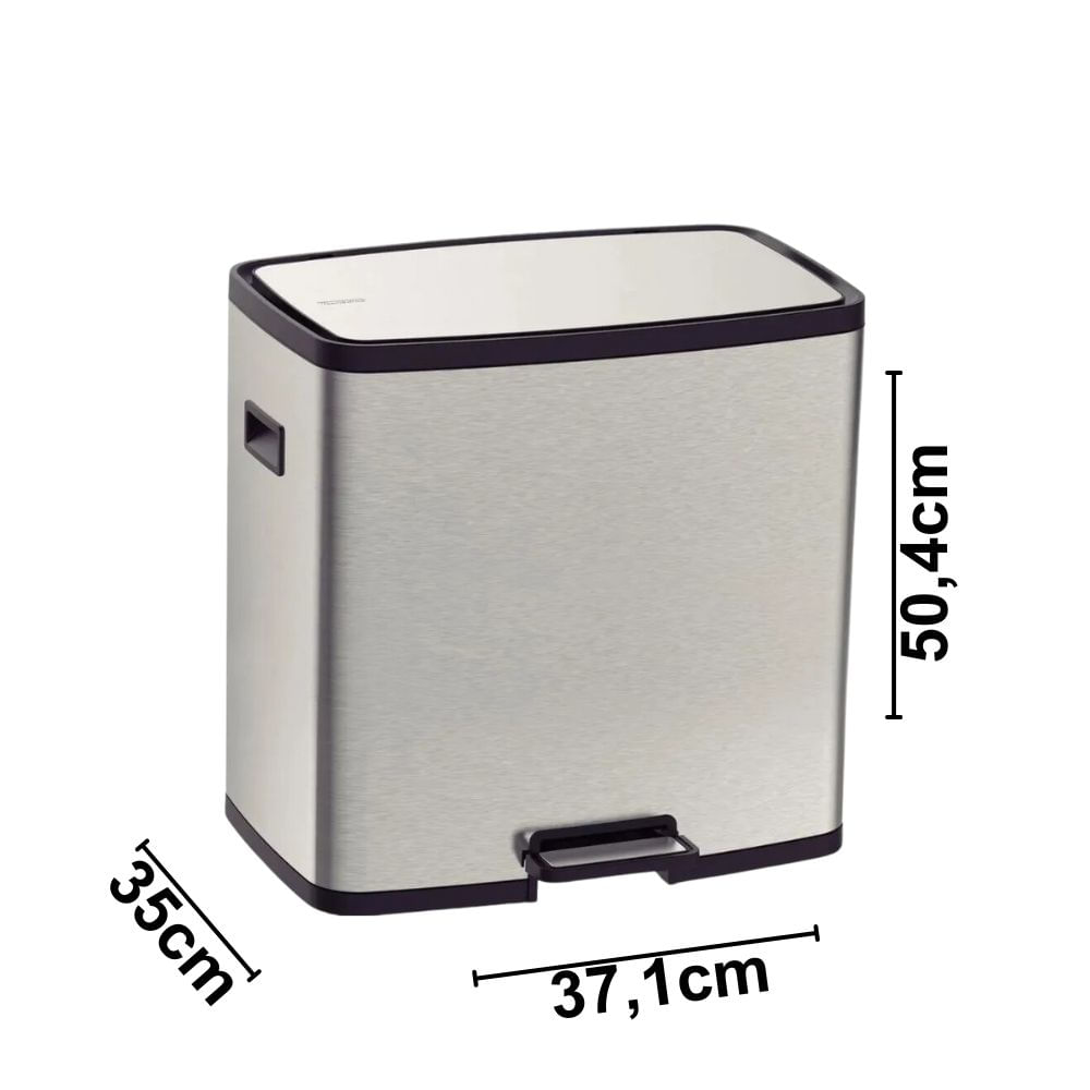 Lixeira Inox 30 Litros Quadrada com Pedal e 2 Baldes Internos de 15L ...