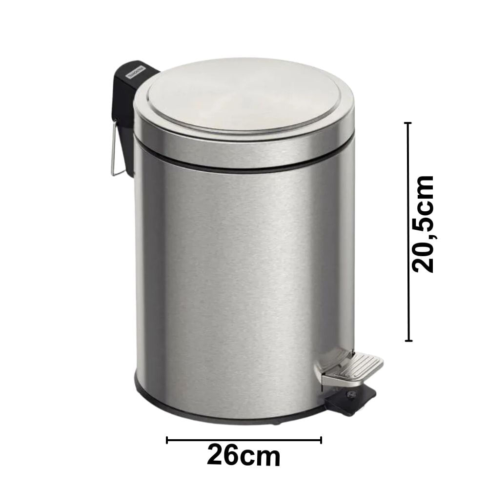 Lixeira Inox 5 Litros Redonda com Pedal e Balde Tramontina Brasil com ...