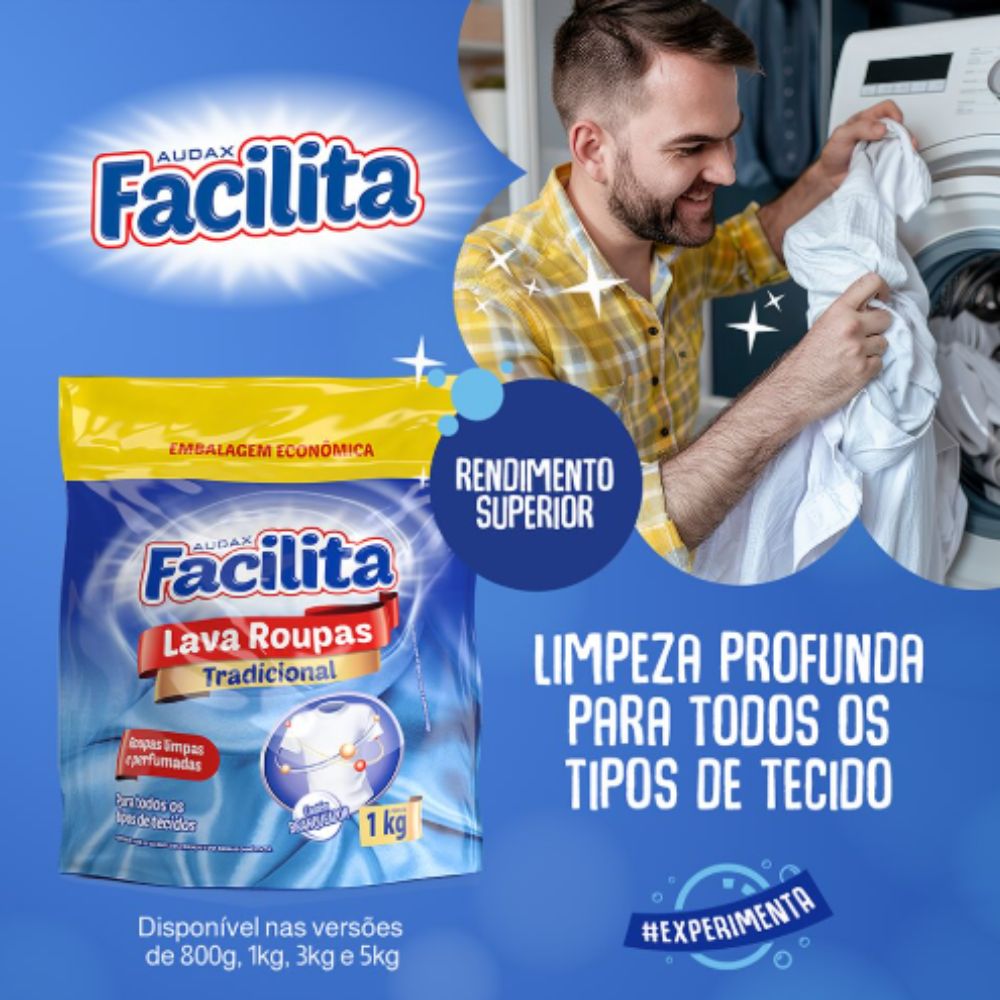 Sabão em Pó Facilita Audax Pct/ 3 Kg. Limpeza Profunda. - Castro Naves