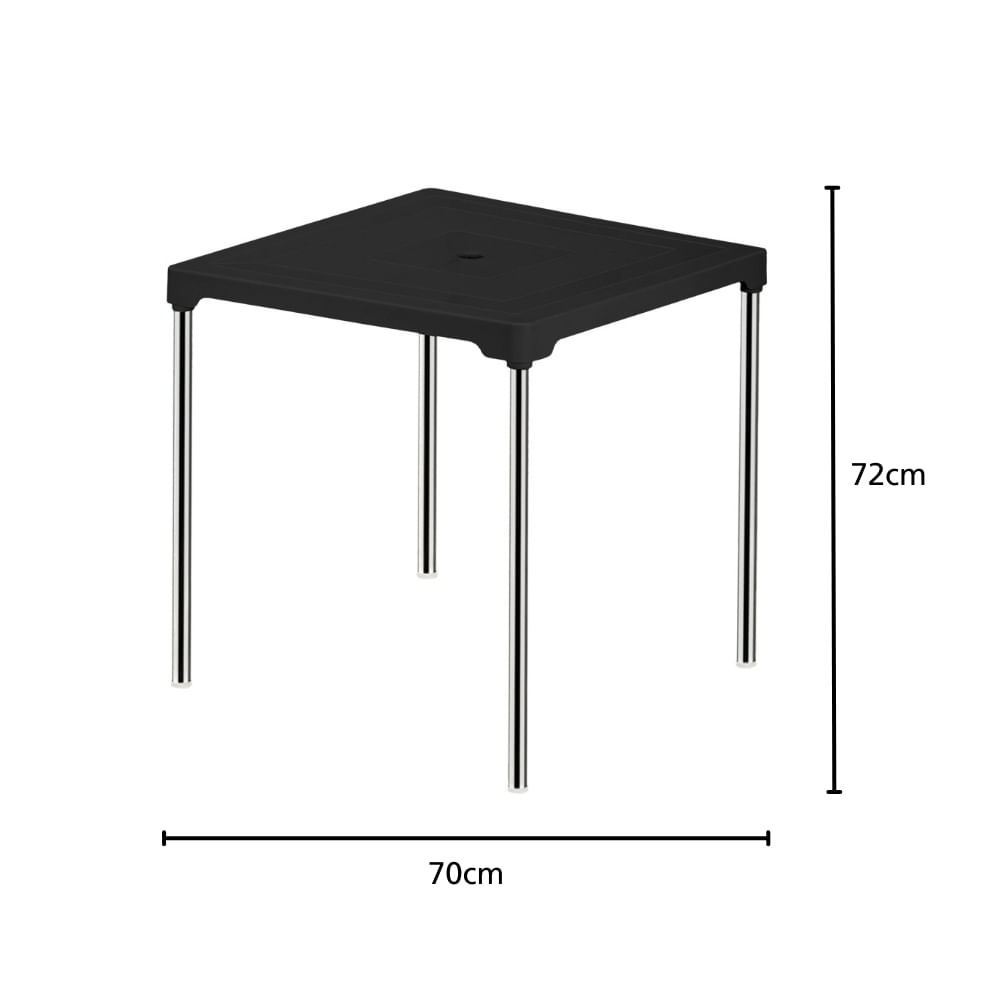 Mesa Quadrada com Pés em Alumínio Preta INJEPLASTEC - Castro Naves